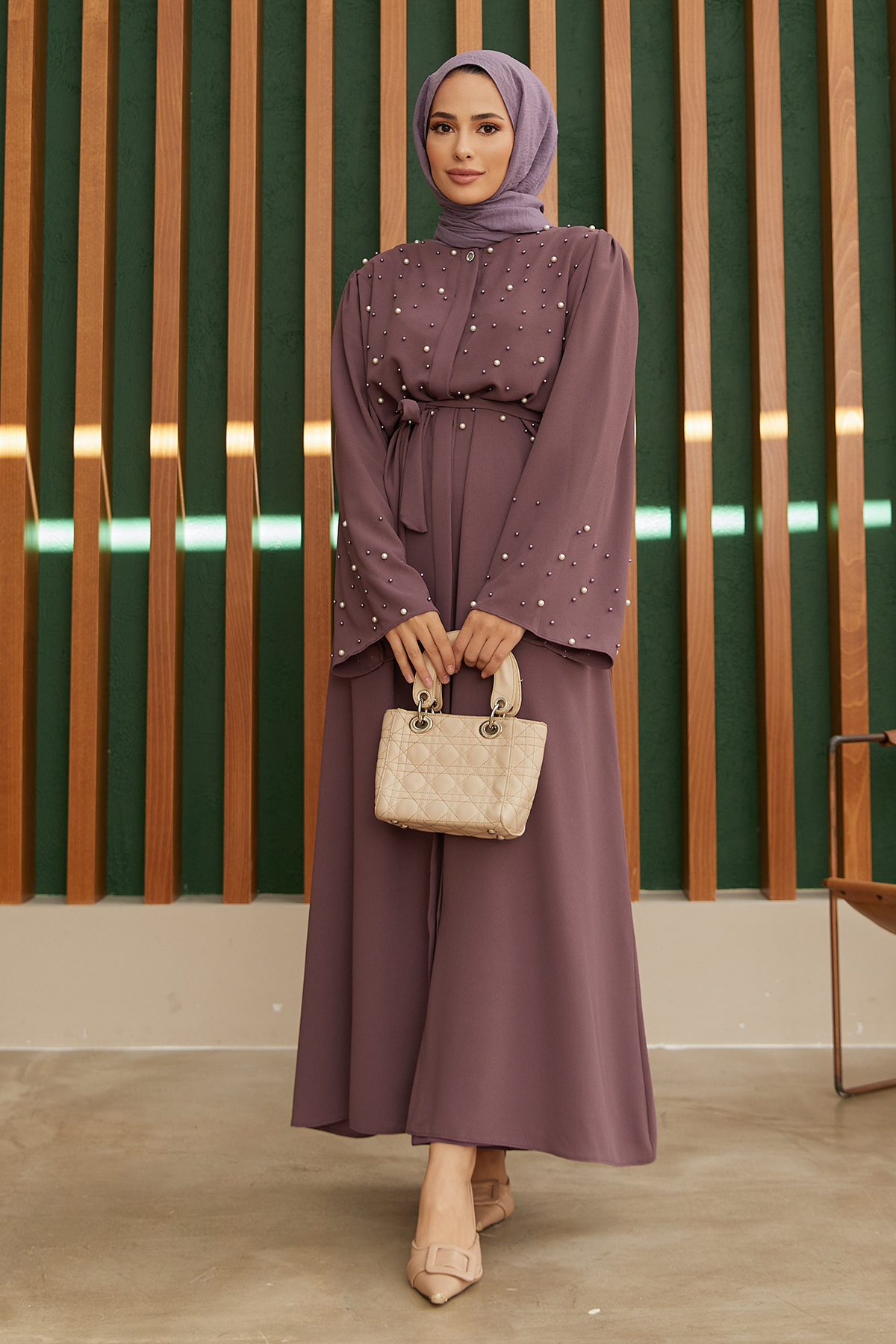 Pearl Detailed Abaya - Lilac | Vavinor